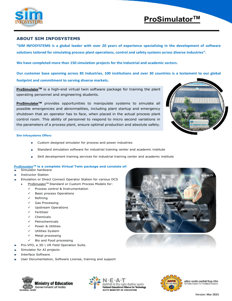 ProSimulatorTM: Virtual Twin Software for Plant Operator Training