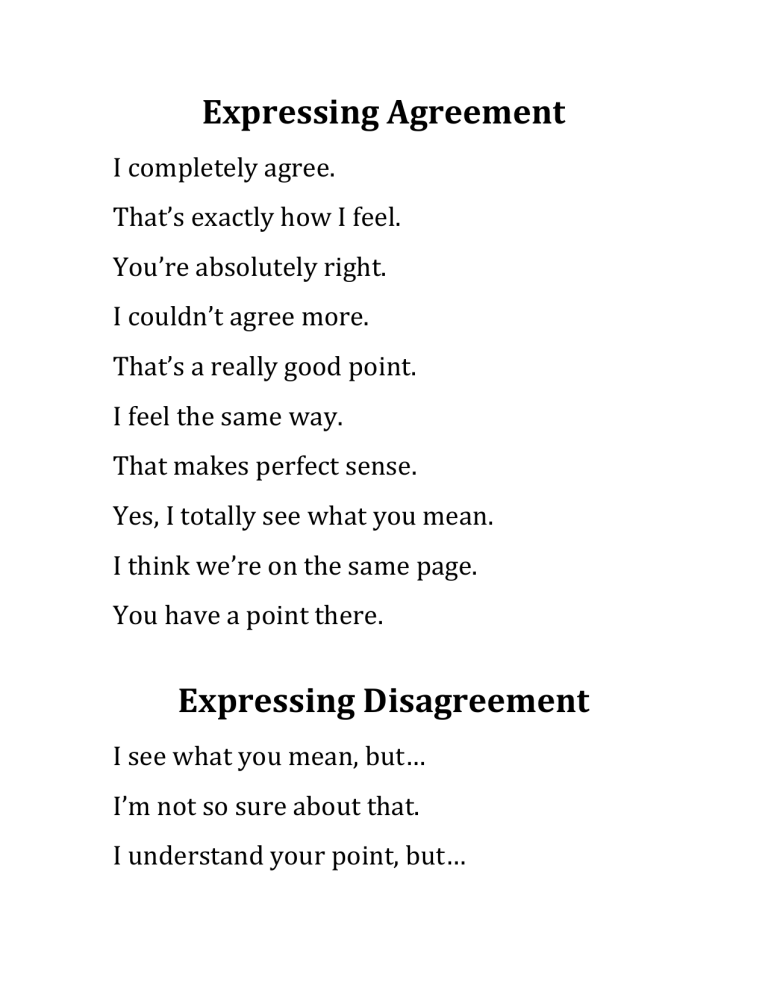 Expressing Agreement & Disagreement: Phrases & Examples