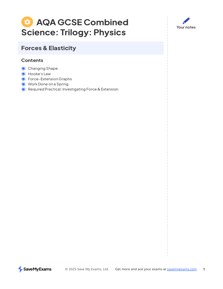 Forces & Elasticity: GCSE Physics Study Notes
