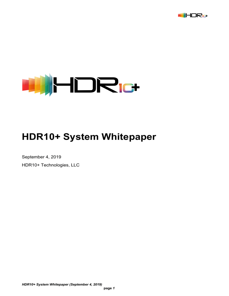 HDR10+ System Whitepaper: Dynamic Metadata for HDR Video