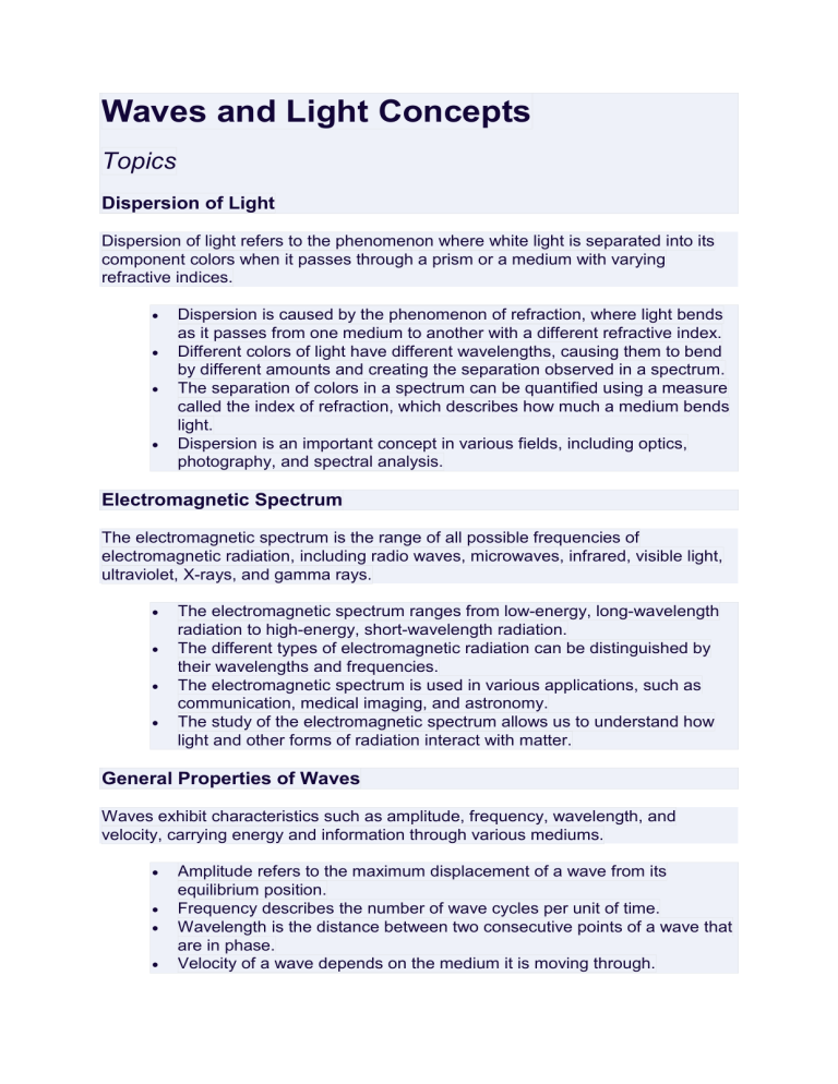 Waves and Light Concepts: Physics Lecture Notes