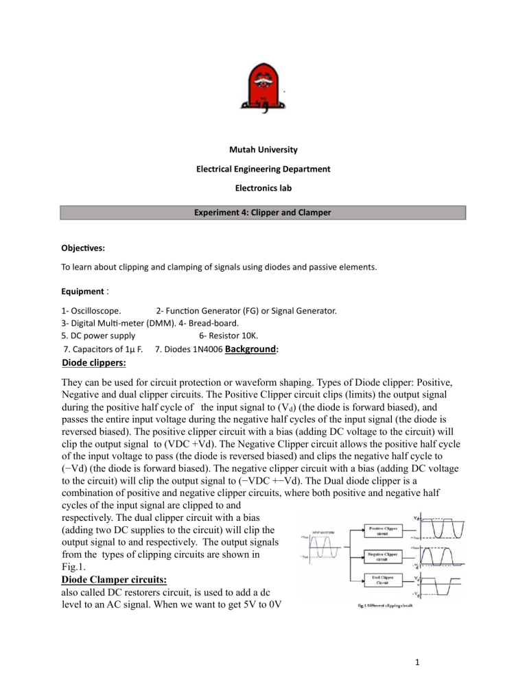 Clipper & Clamper Circuits Lab Experiment