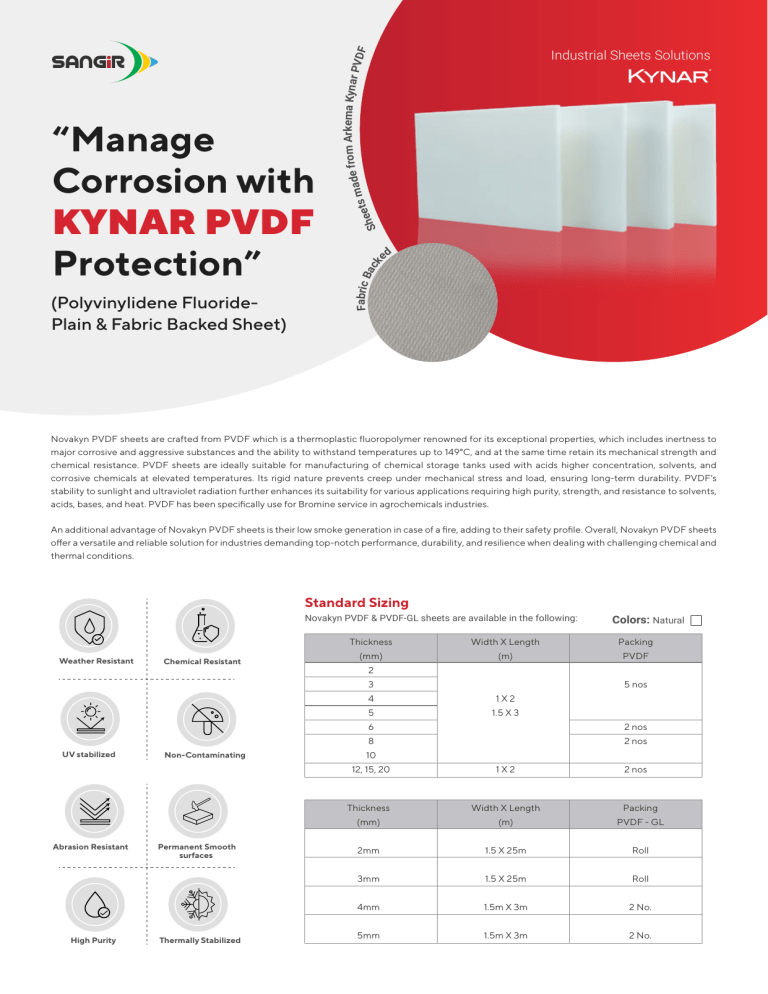 KYNAR PVDF Sheets: Chemical & Thermal Resistant Solutions