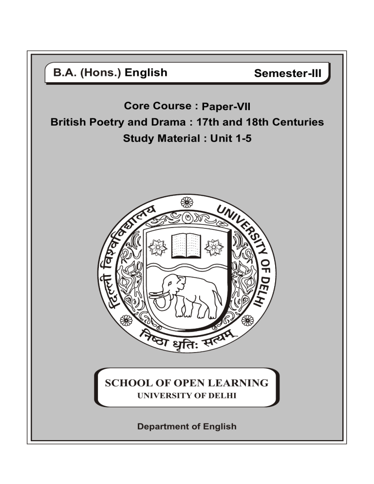British Poetry & Drama: 17th-18th Century Study Material