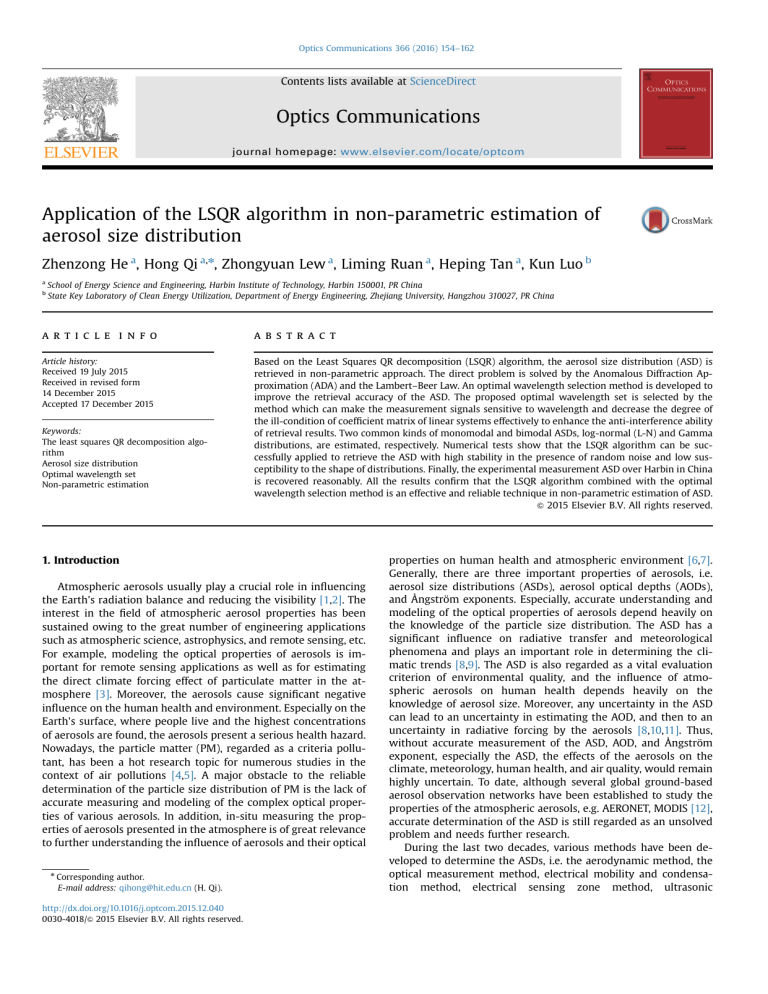 LSQR Algorithm for Aerosol Size Distribution Estimation