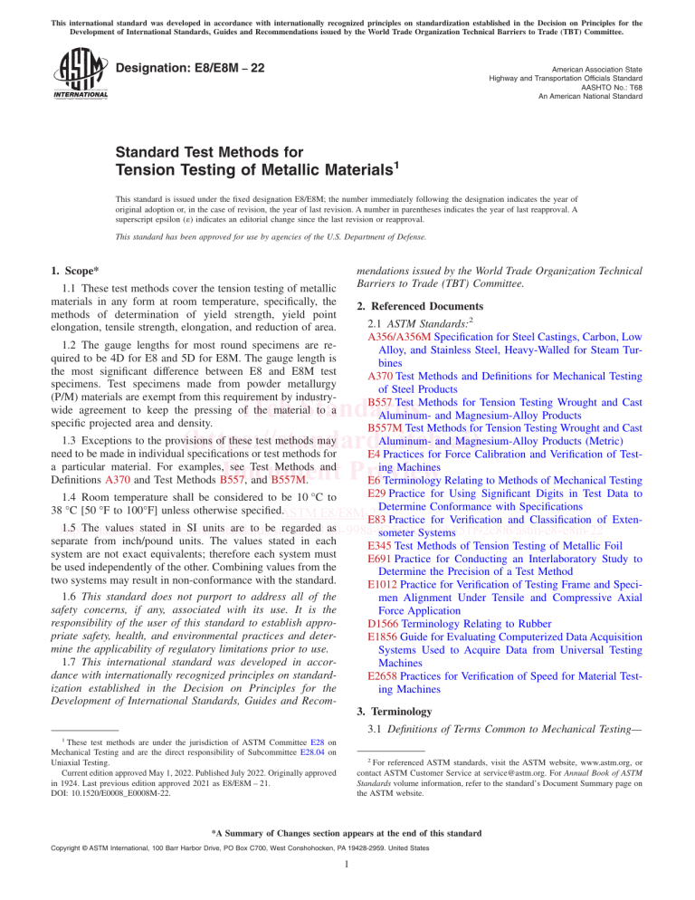 ASTM E8/E8M-22: Tension Testing of Metallic Materials