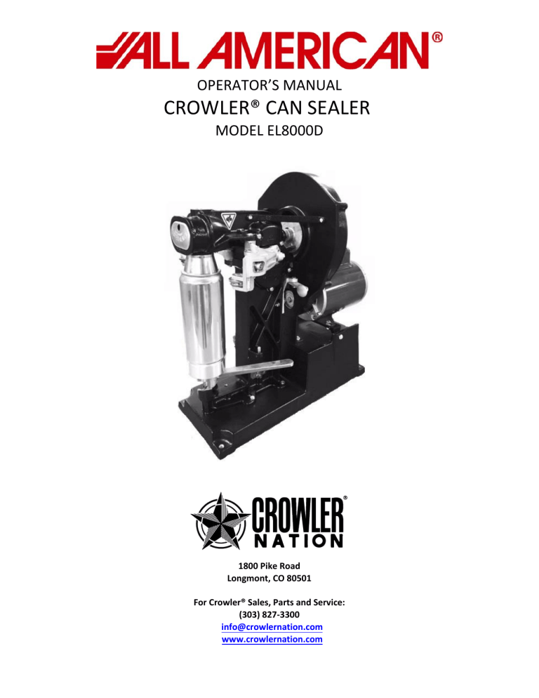Crowler Can Sealer EL8000D Operator's Manual