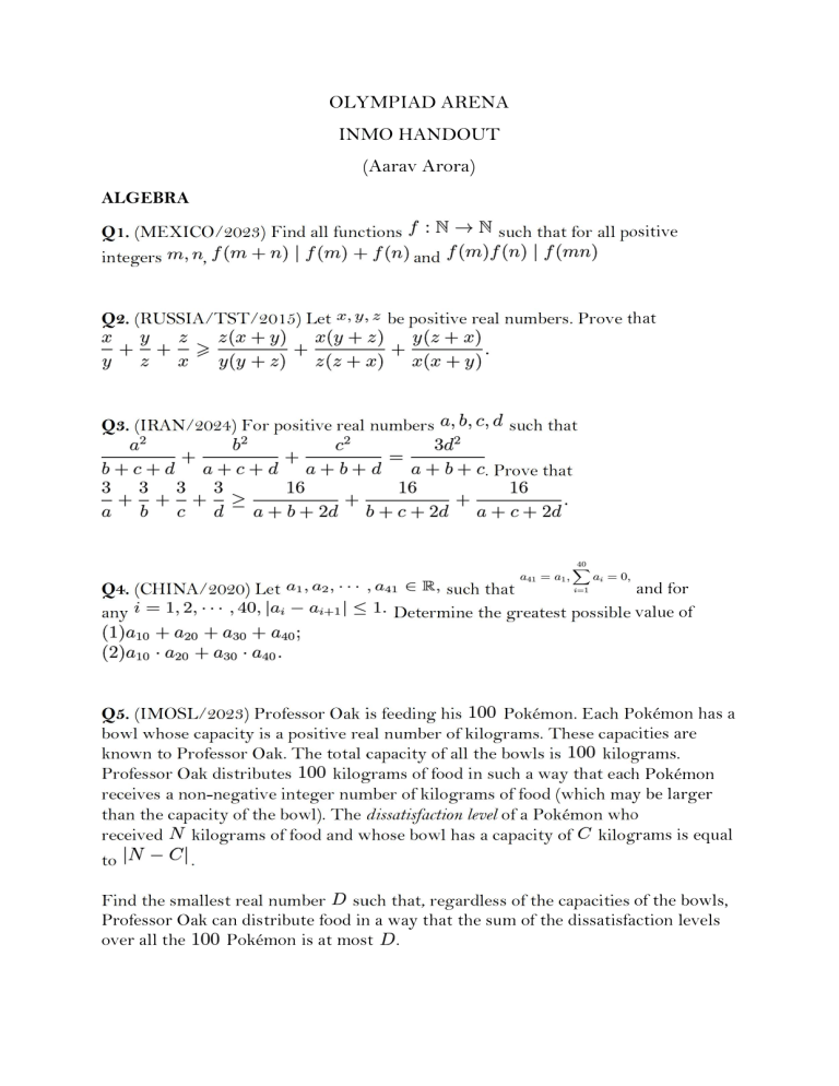 Olympiad Math Problems: Algebra, Number Theory, Geometry