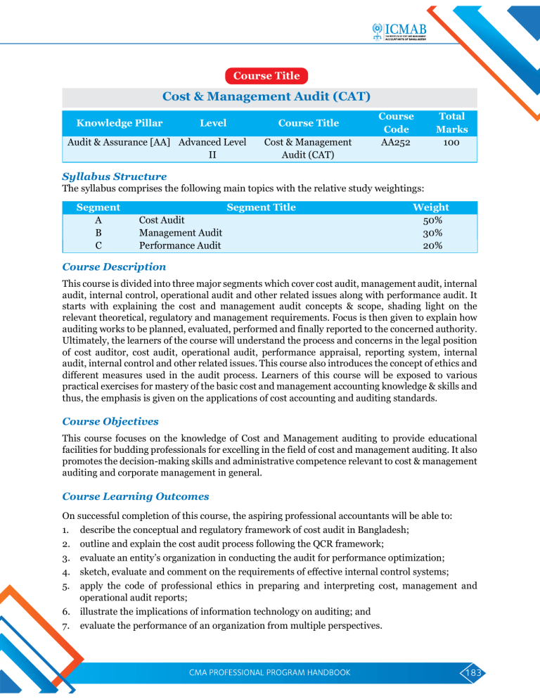 Cost & Management Audit (CAT) Course Syllabus