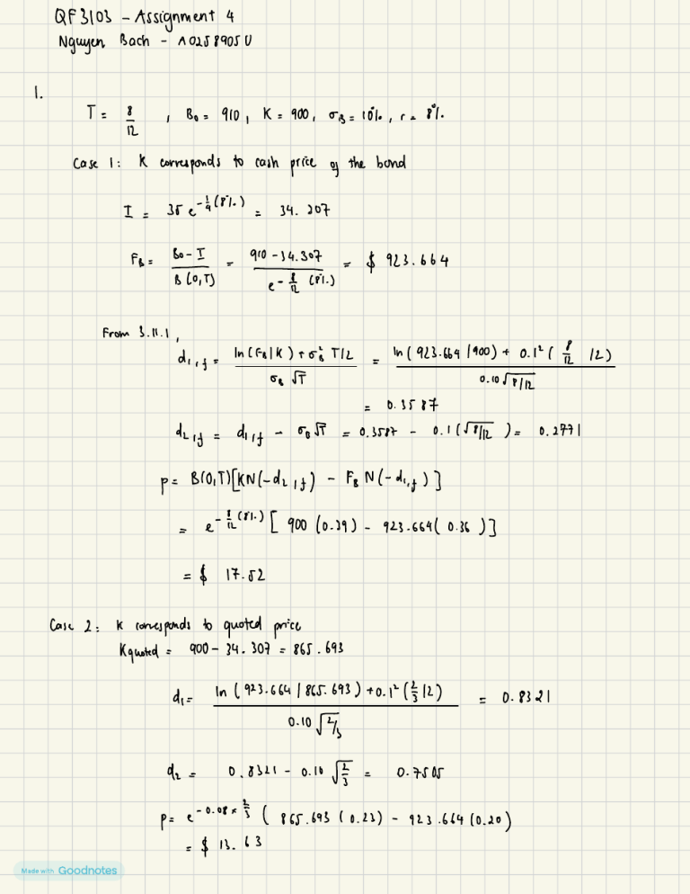 Bond Pricing & Options: Assignment 4 Solutions