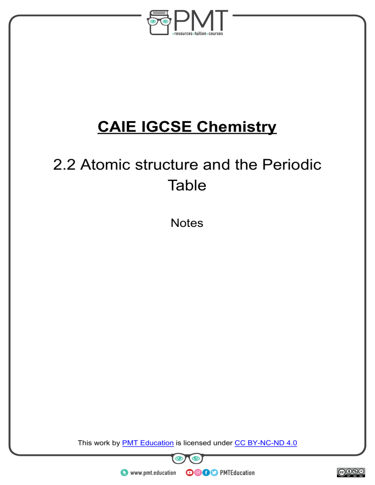 IGCSE Chemistry: Atomic Structure & Periodic Table Notes