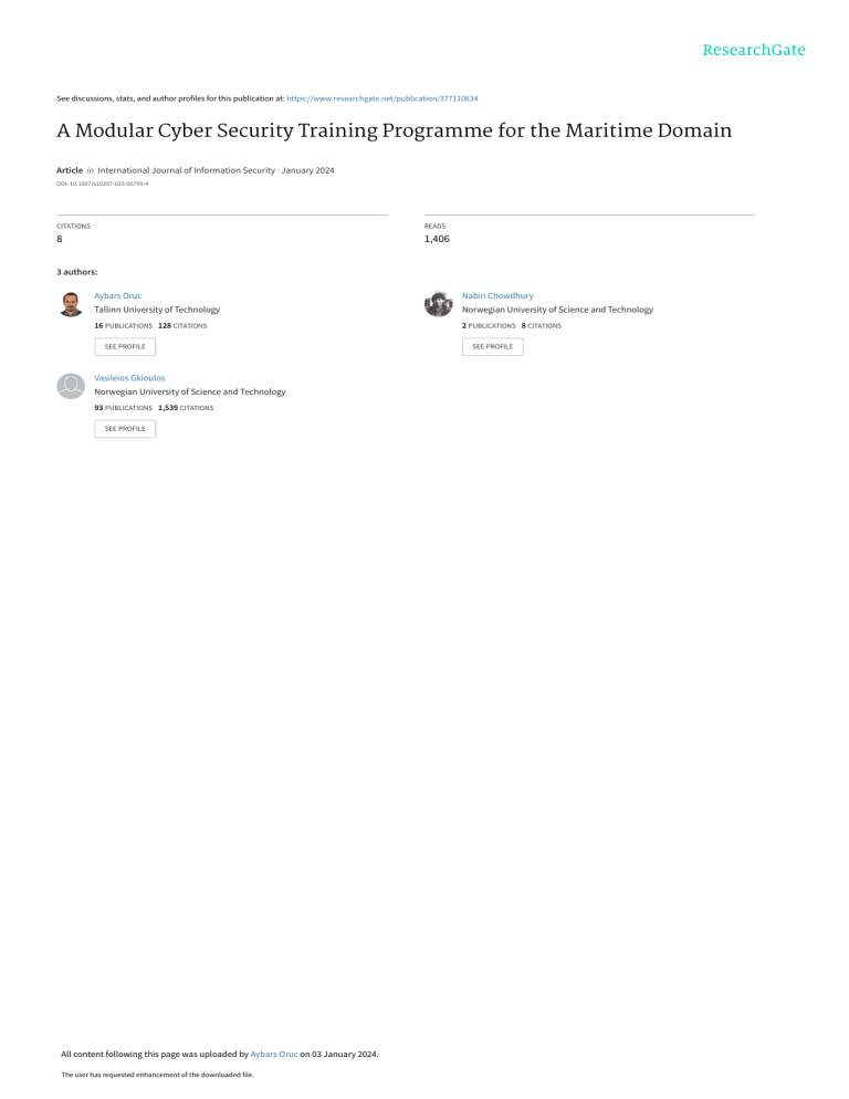 Maritime Cyber Security Training Programme: A Modular Approach
