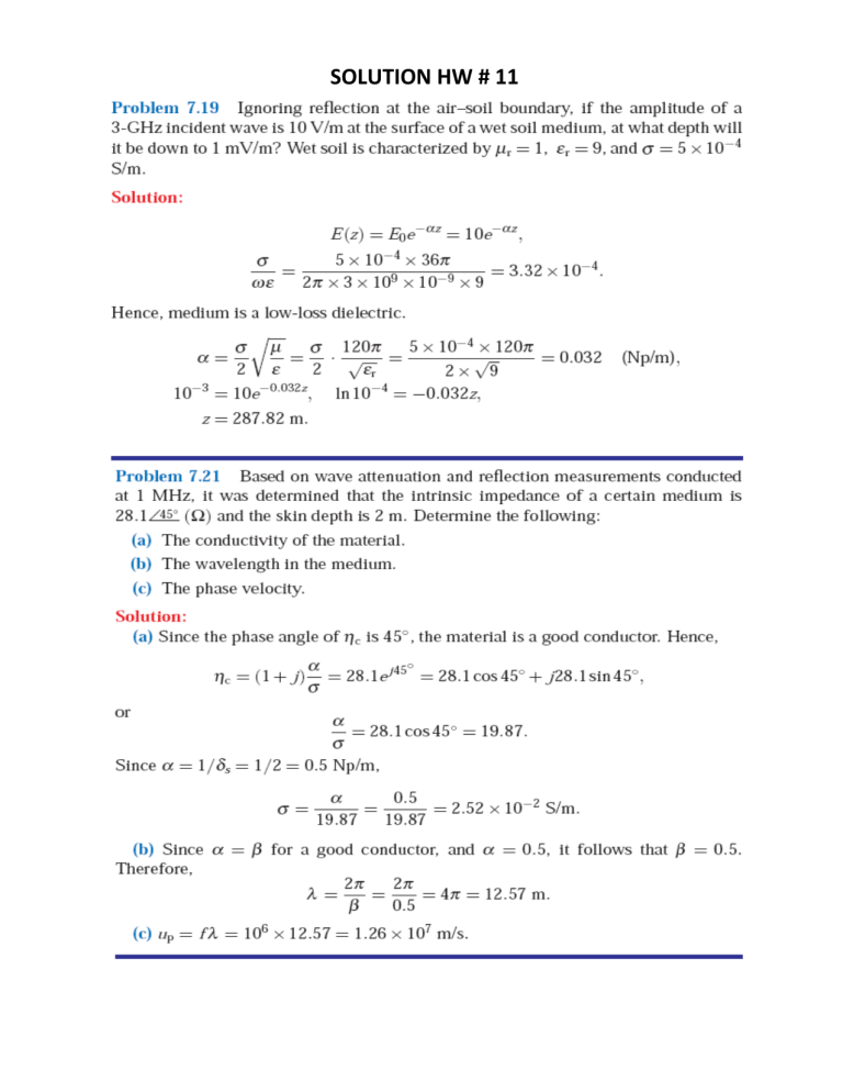 Electromagnetics Homework Solution: Wave Propagation