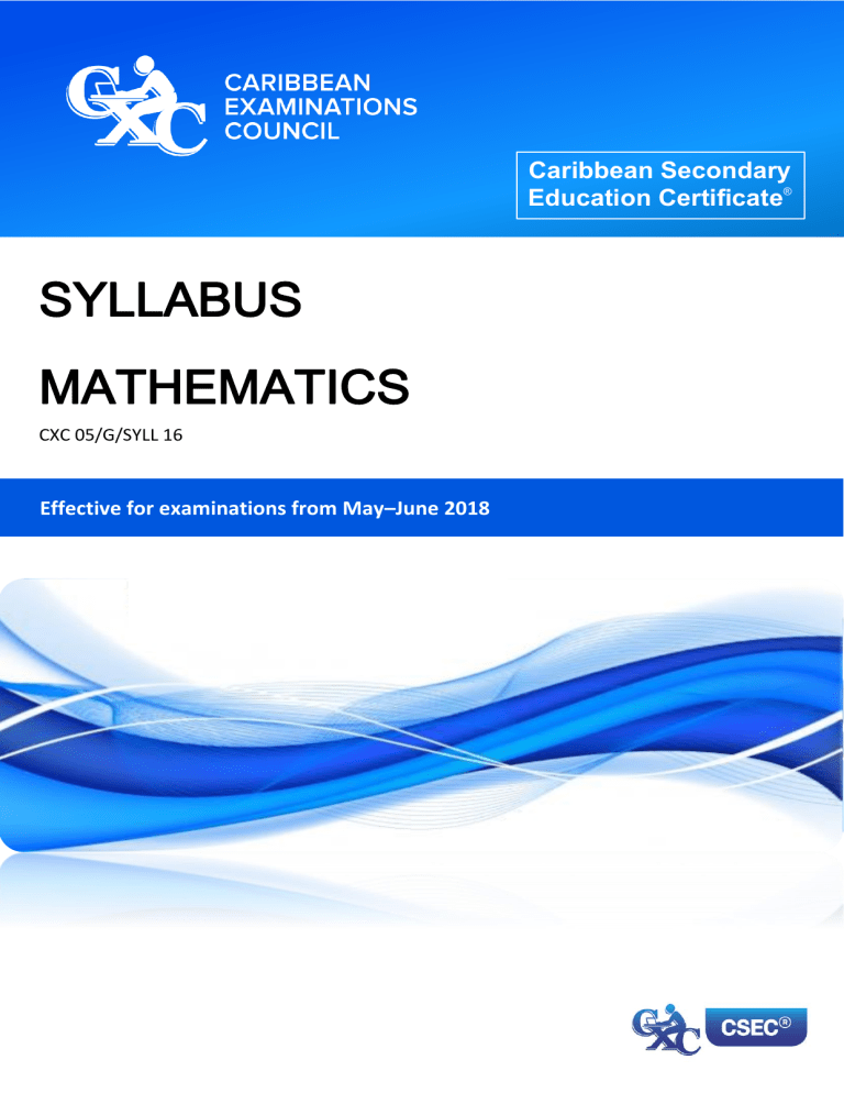CSEC Mathematics Syllabus: 2018 Exam