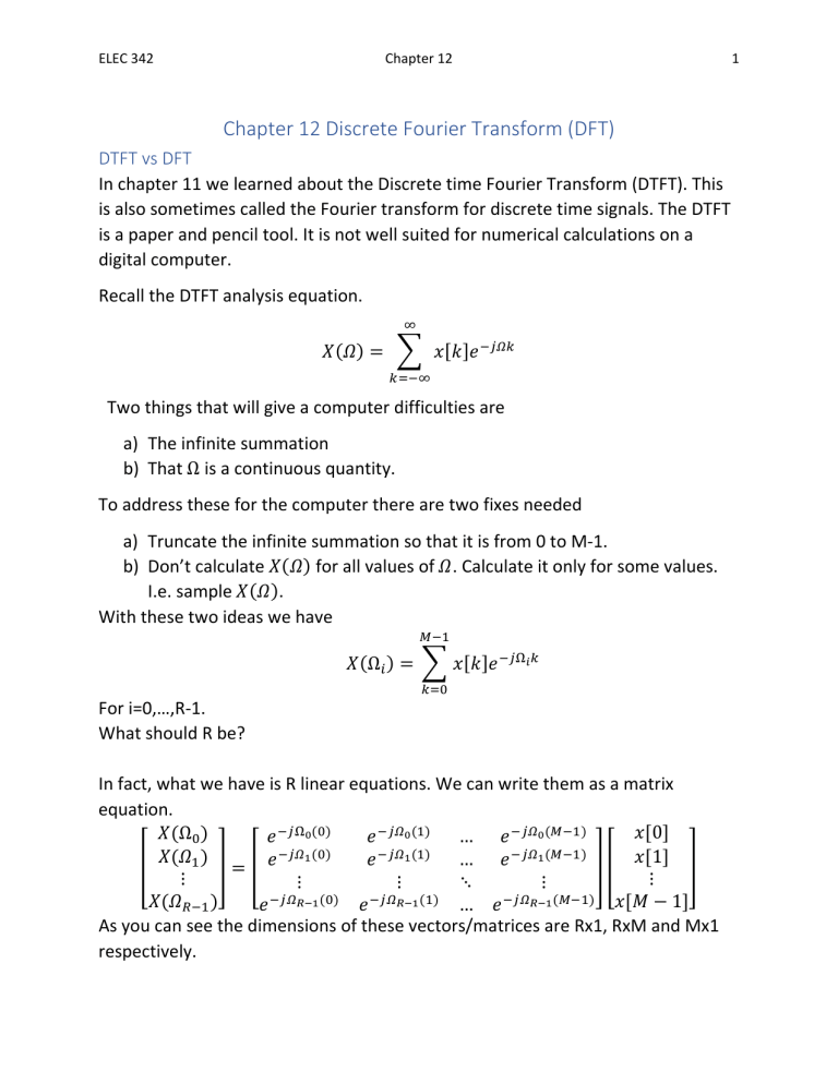 Discrete Fourier Transform (DFT) - ELEC 342 Chapter