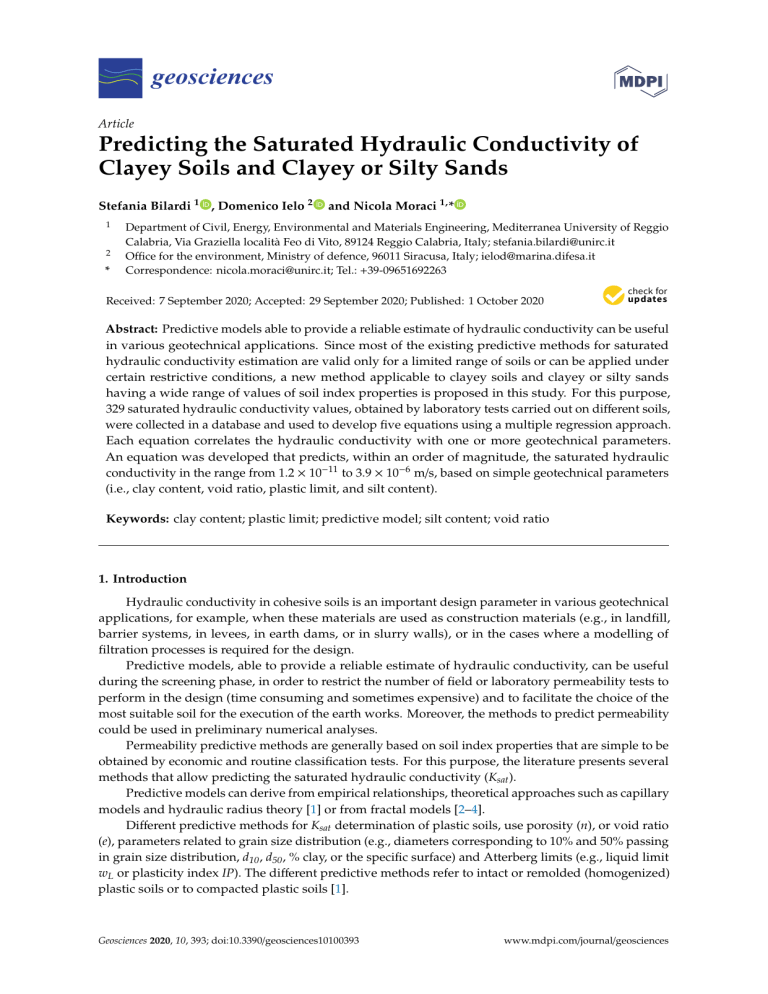 Predicting Hydraulic Conductivity of Clayey Soils & Sands