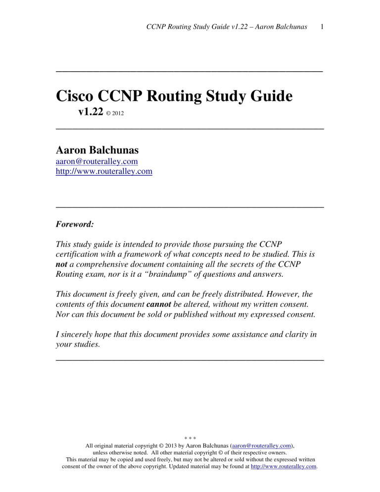 CCNP Routing Study Guide v1.22 - Network Routing Concepts
