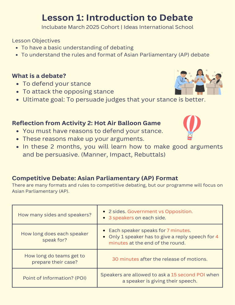 Introduction to Debate: Asian Parliamentary Format