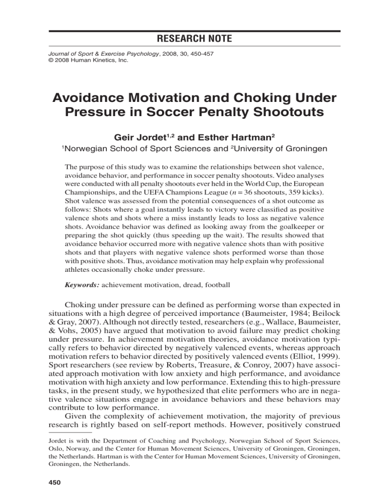 Avoidance & Choking in Soccer Penalty Shootouts