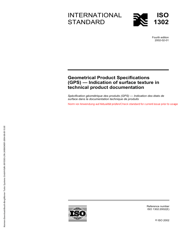 ISO 1302: Surface Texture Indication in Technical Documentation