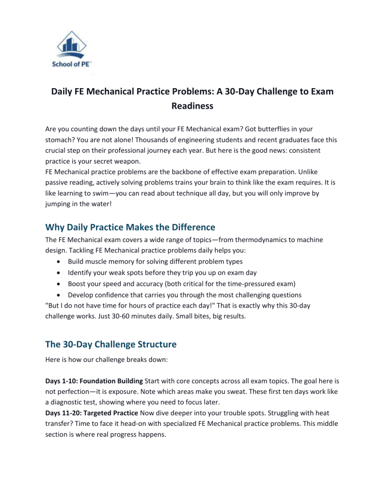 FE Mechanical Exam Prep: 30-Day Practice Challenge