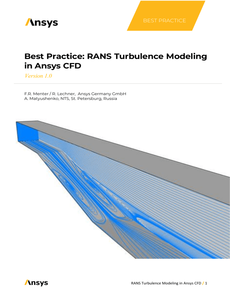 Best Practice RANS Turbulence Modeling in Ansys CFD