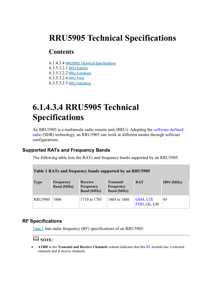 RRU5905 Technical Specifications: Frequency, Power, Dimensions