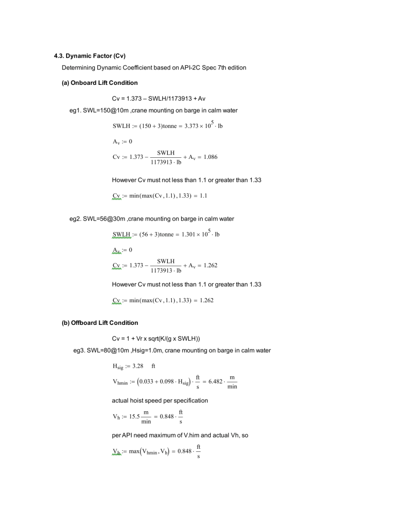 Kraana dünaamilise teguri (Cv) arvutus - API-2C