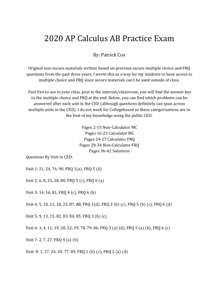 AP Calculus AB Practice Exam