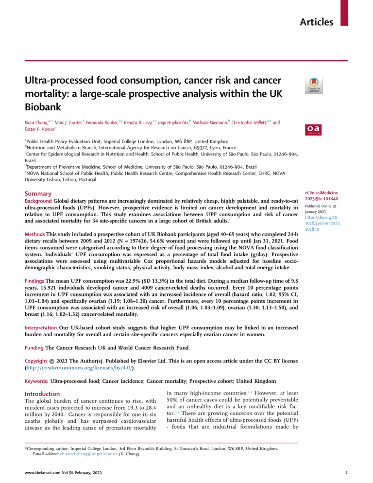 UPF, Cancer Risk & Mortality: UK Biobank Study