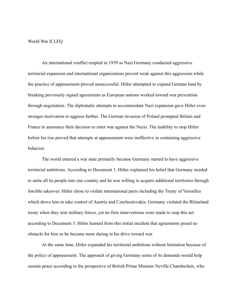 World War II: Appeasement Failure Essay