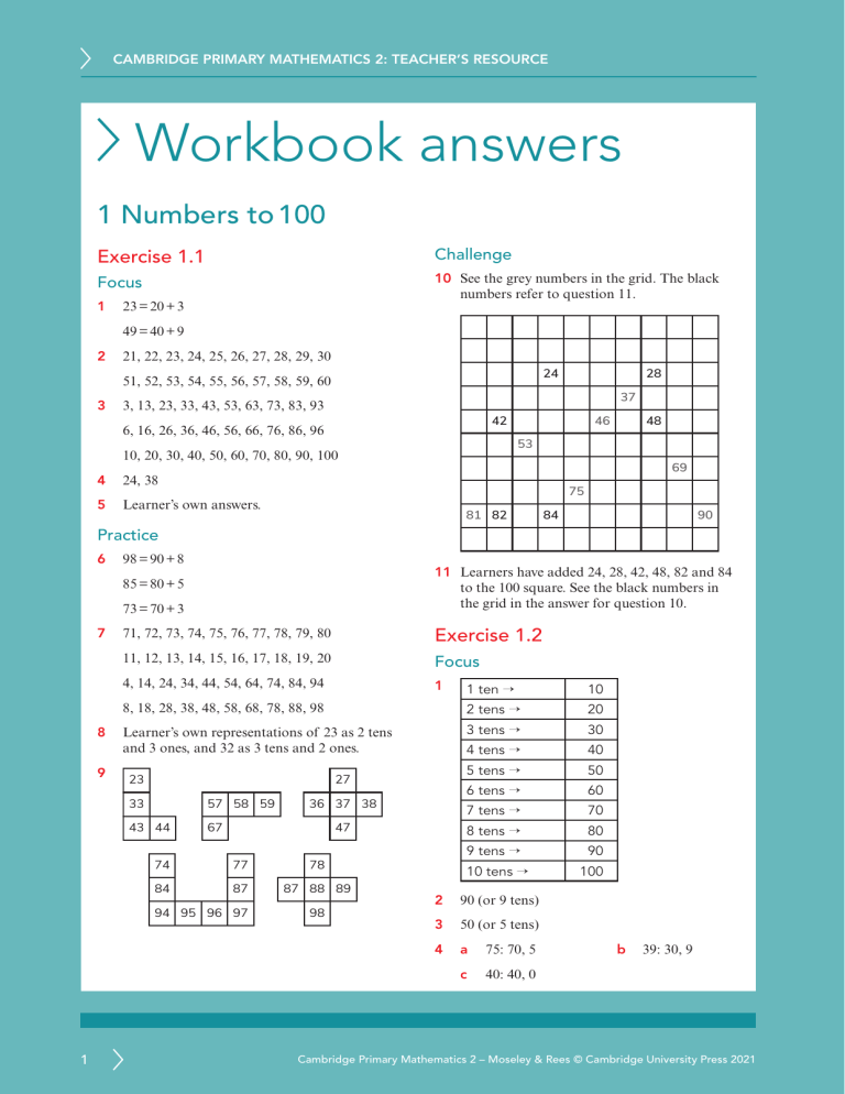 Cambridge Primary Mathematics 2: Teacher's Resource Workbook Answers
