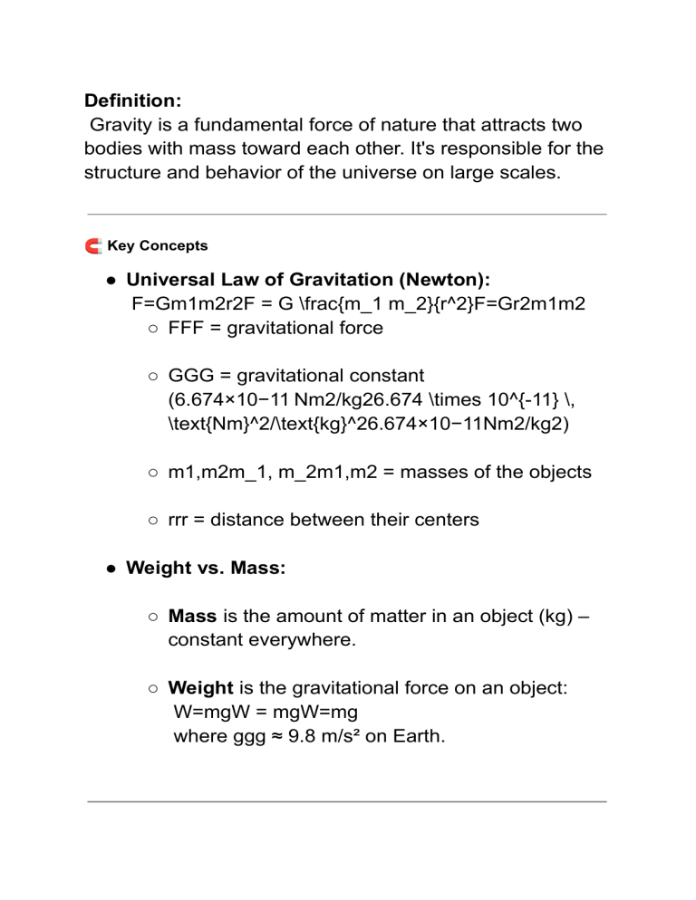 Gravity: Definition, Concepts, and Applications
