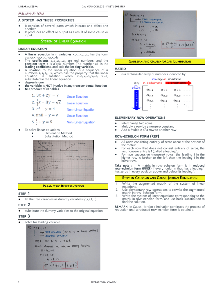 Linear Algebra: College Course Notes & Study Guide - 2nd Year