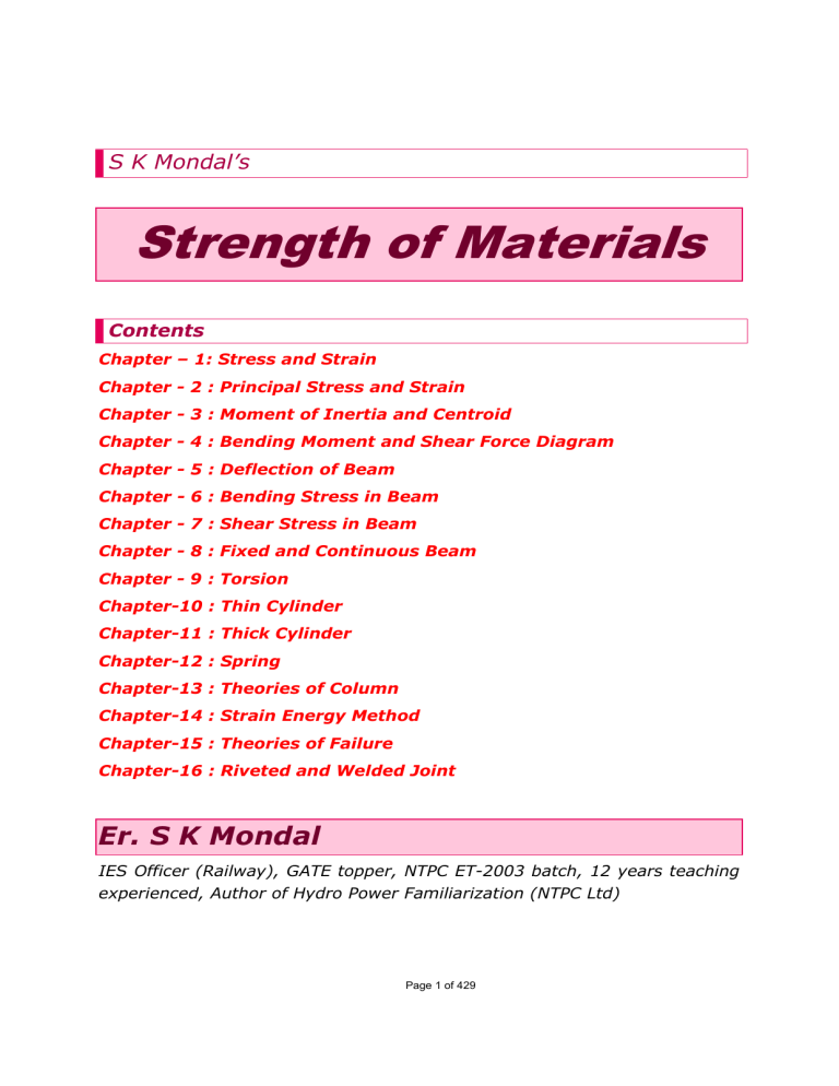 Strength of Materials Textbook by S K Mondal