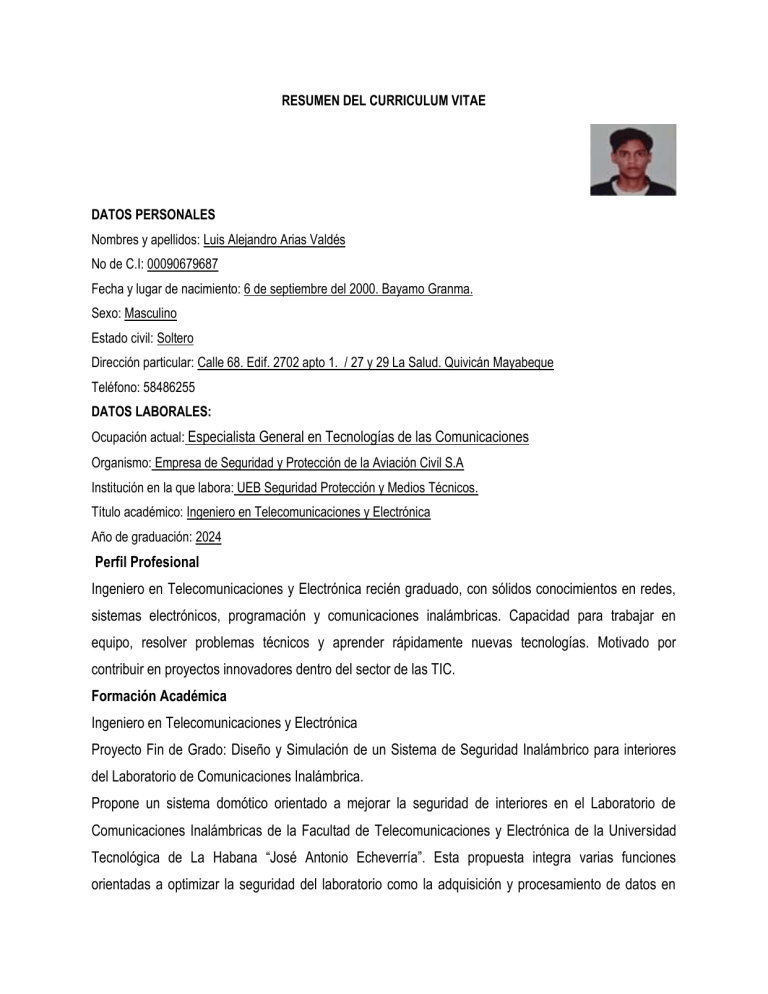 Luis Arias - CV Ingeniero Telecomunicaciones