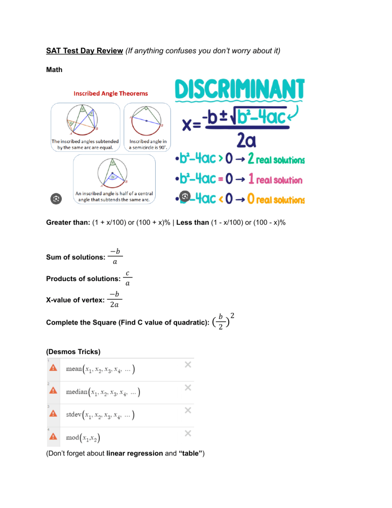 SAT Test Day Review: Math & English Formulas, Tips