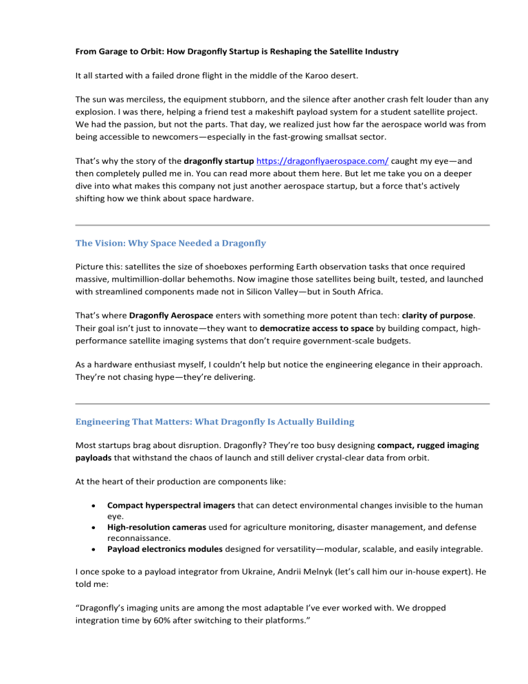 Dragonfly Aerospace: Reshaping the Satellite Industry
