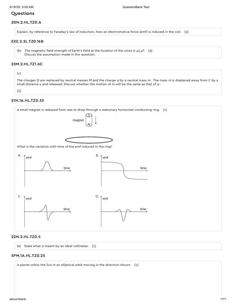 Physics Test Questions: Electromagnetism & Gravitation