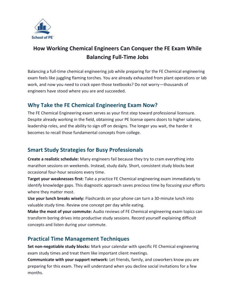 FE Chemical Exam Prep for Working Engineers