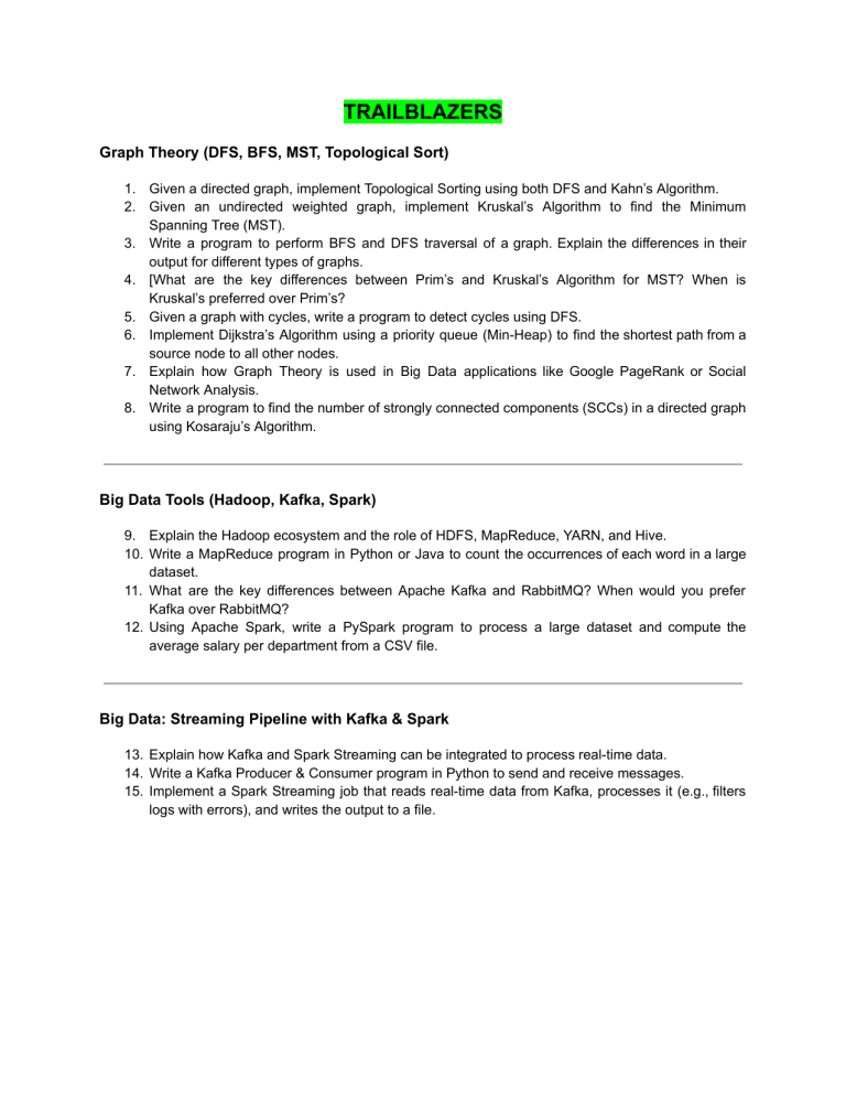 Graph Theory & Big Data Programming Exercises