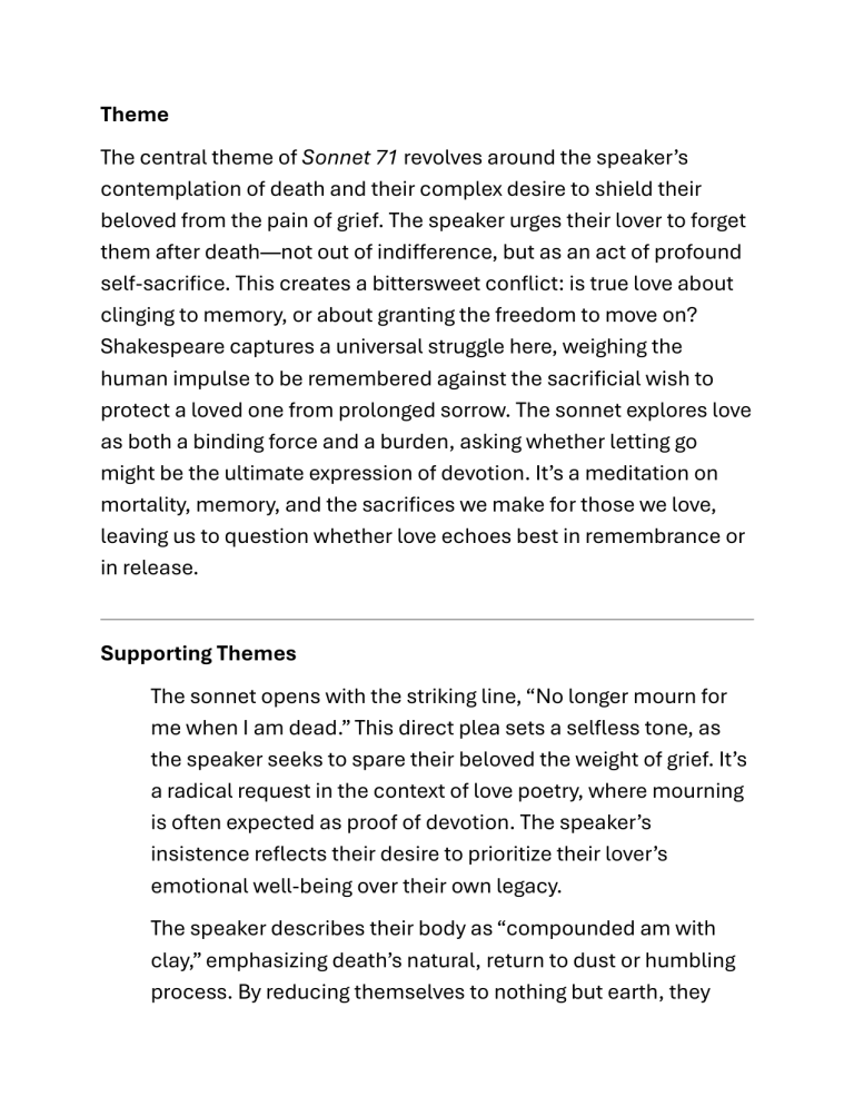 Sonnet 71: Theme, Tone & Analysis | Shakespeare