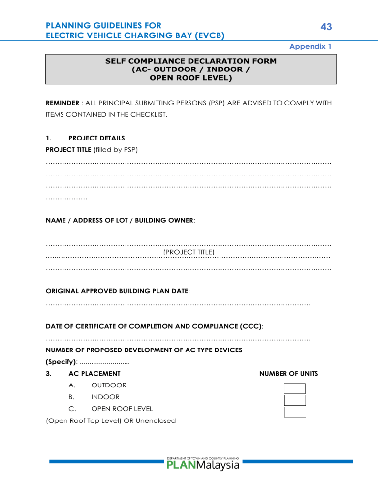 EVCB Self-Compliance Form: AC Charging Bay Checklist