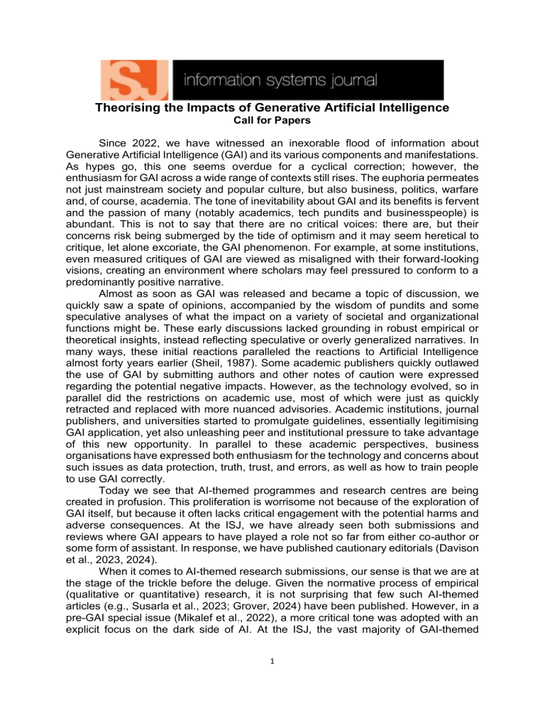 GAI Impacts: Call for Papers - Information Systems Journal