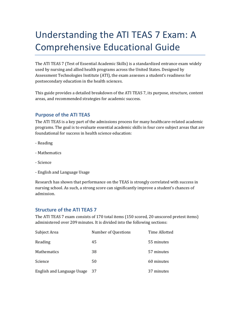 ATI TEAS 7 Exam Guide: Structure, Content, & Prep Strategies