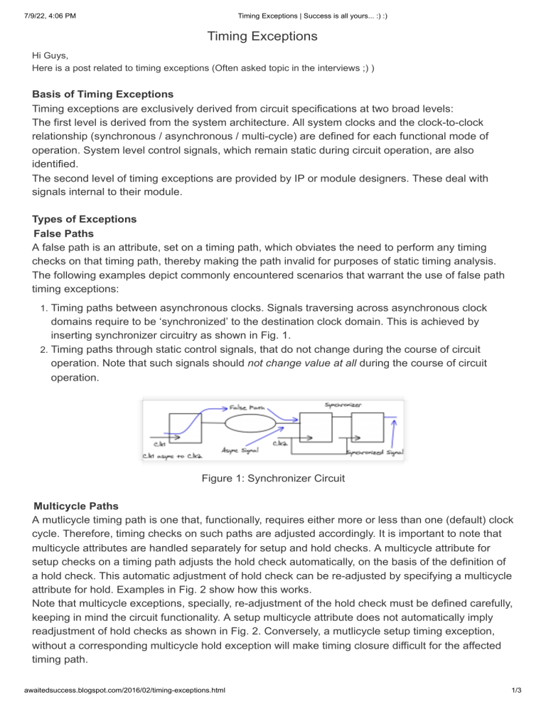 Timing Exceptions in Digital Circuit Design