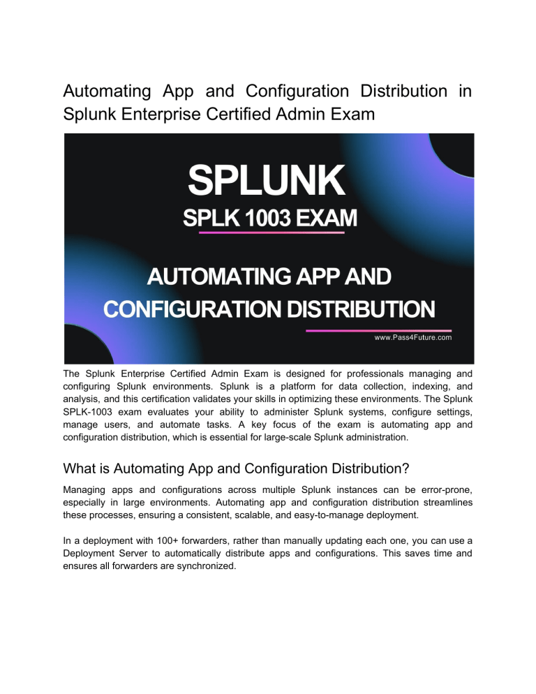 Splunk Admin Exam: Automating App & Config Distribution