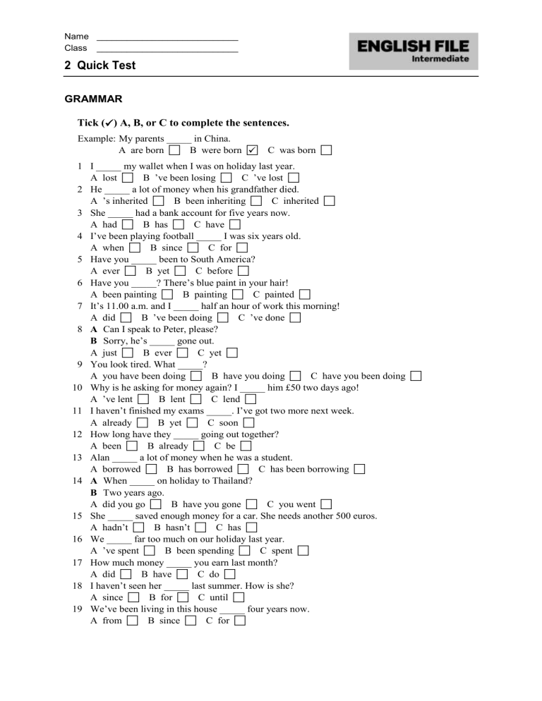 English Grammar & Vocabulary Quick Test