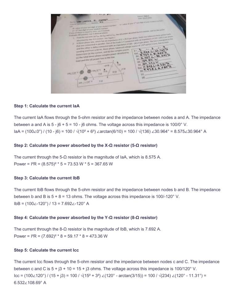 Three-Phase Circuit Analysis: Current & Power Calculations