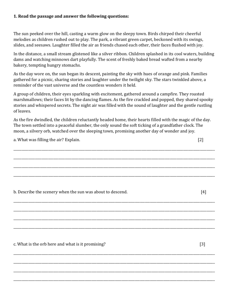Reading Comprehension & Grammar Worksheet